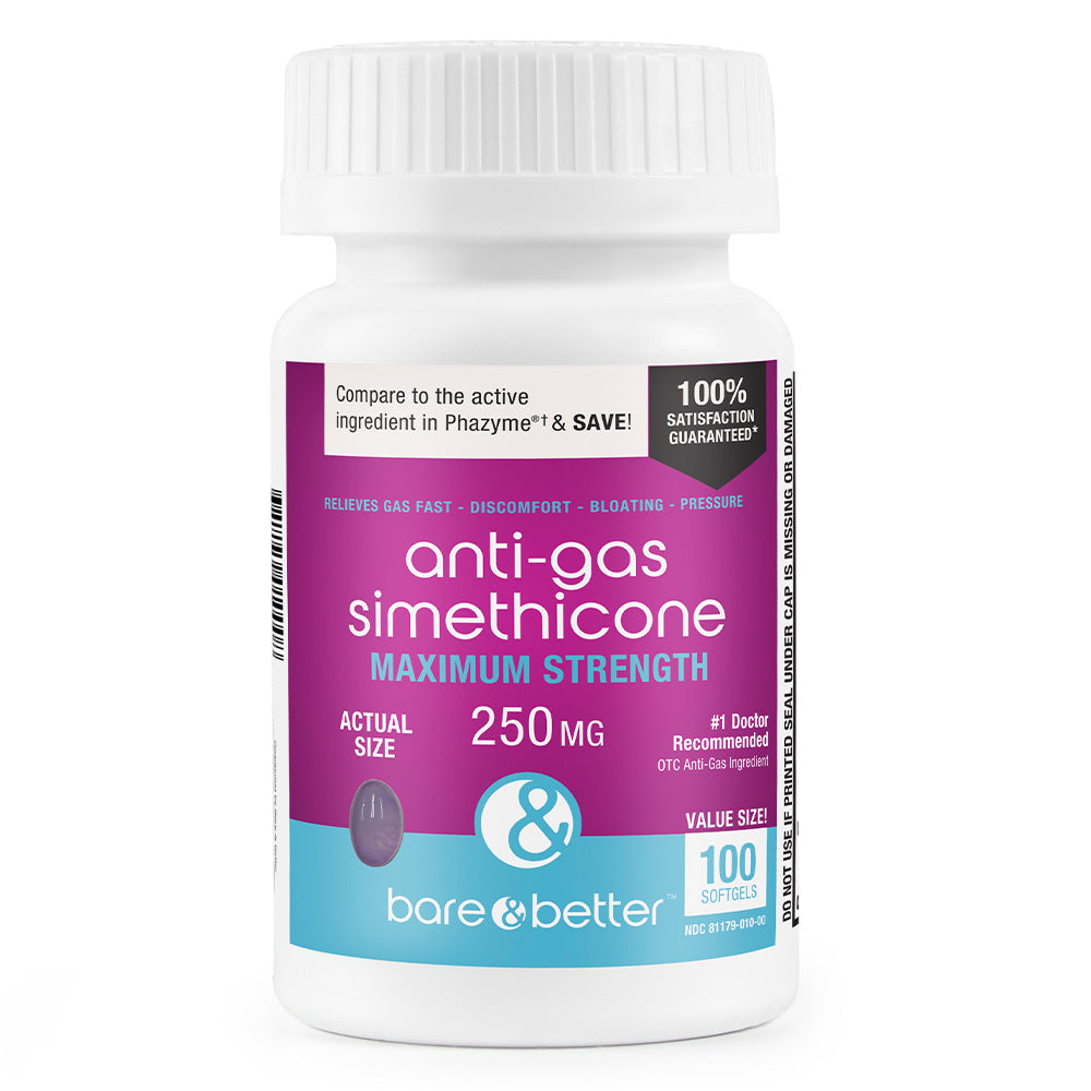 Generic Phazyme, Gas Relief Simethicone 250 MG SoftGels, by BARE and B ...